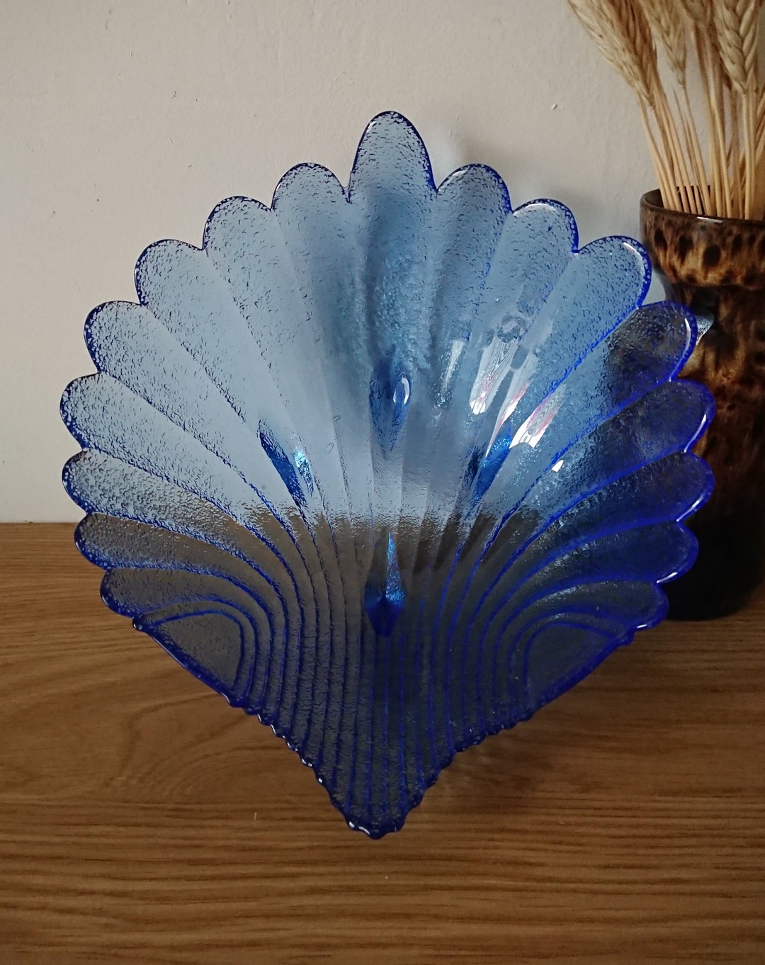 Cobalt Blue Glass Shell Shaped Footed Bowl - Etsy