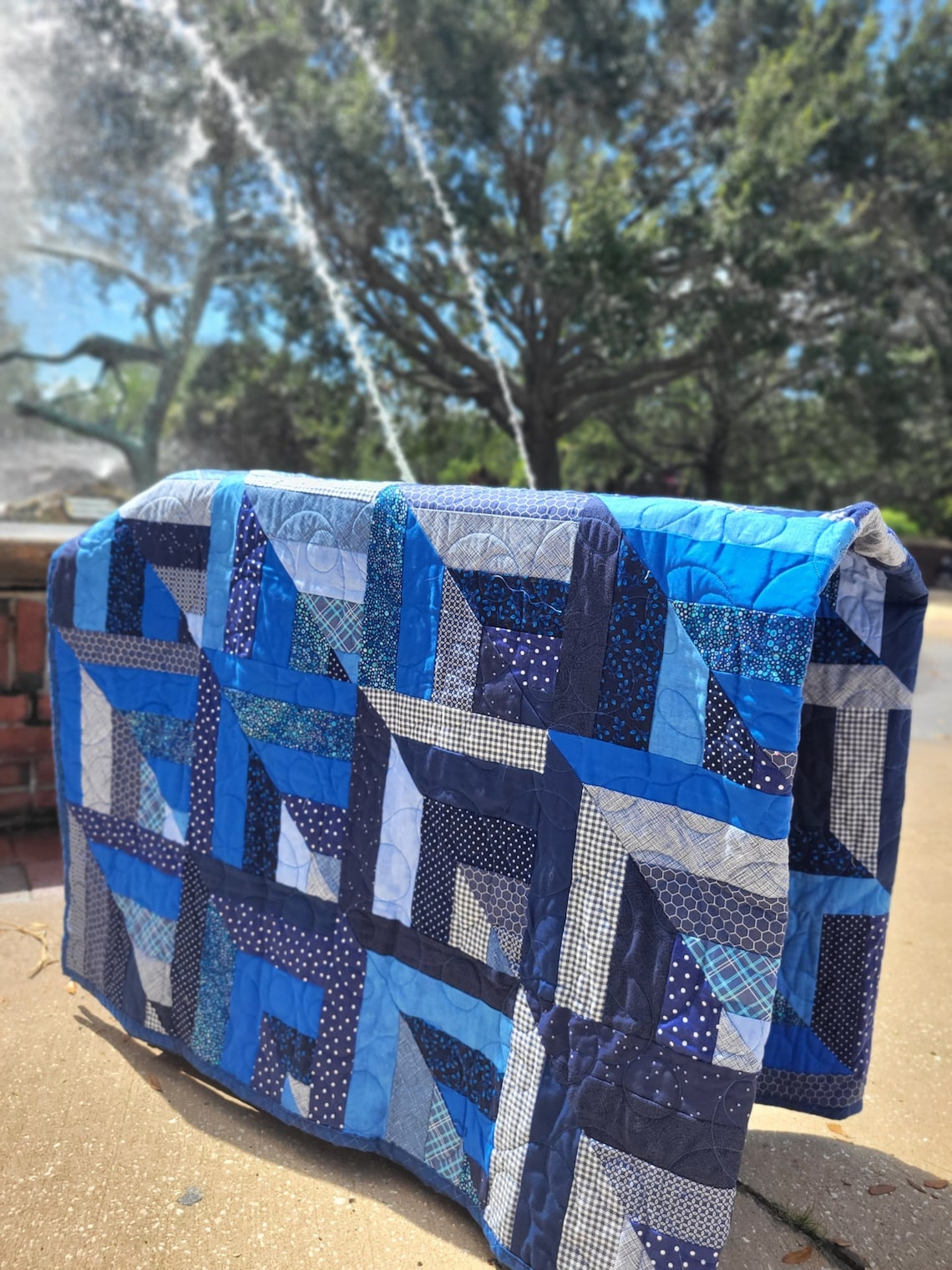 Handmade Blue Quilt Lucky Log Cabin - Etsy