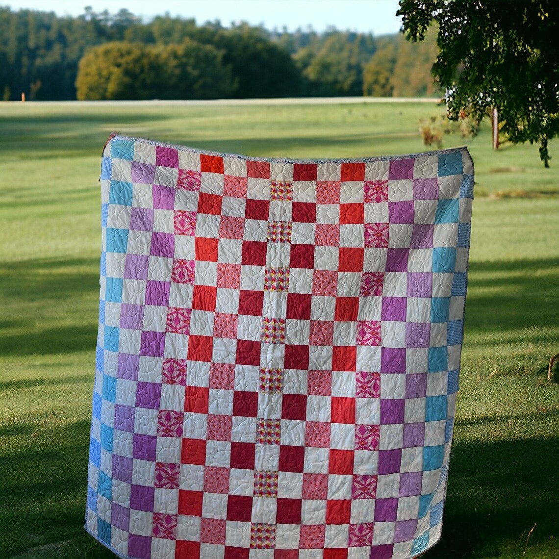 Patchwork Spring Quilt. 70x70 Inches/large Quilt/throw/rainbow/colors ...