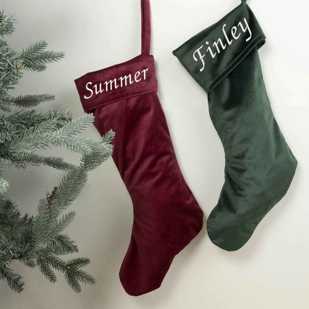 Personalised Christmas Stocking, Embroidered Velvet Stocking, Dog ...