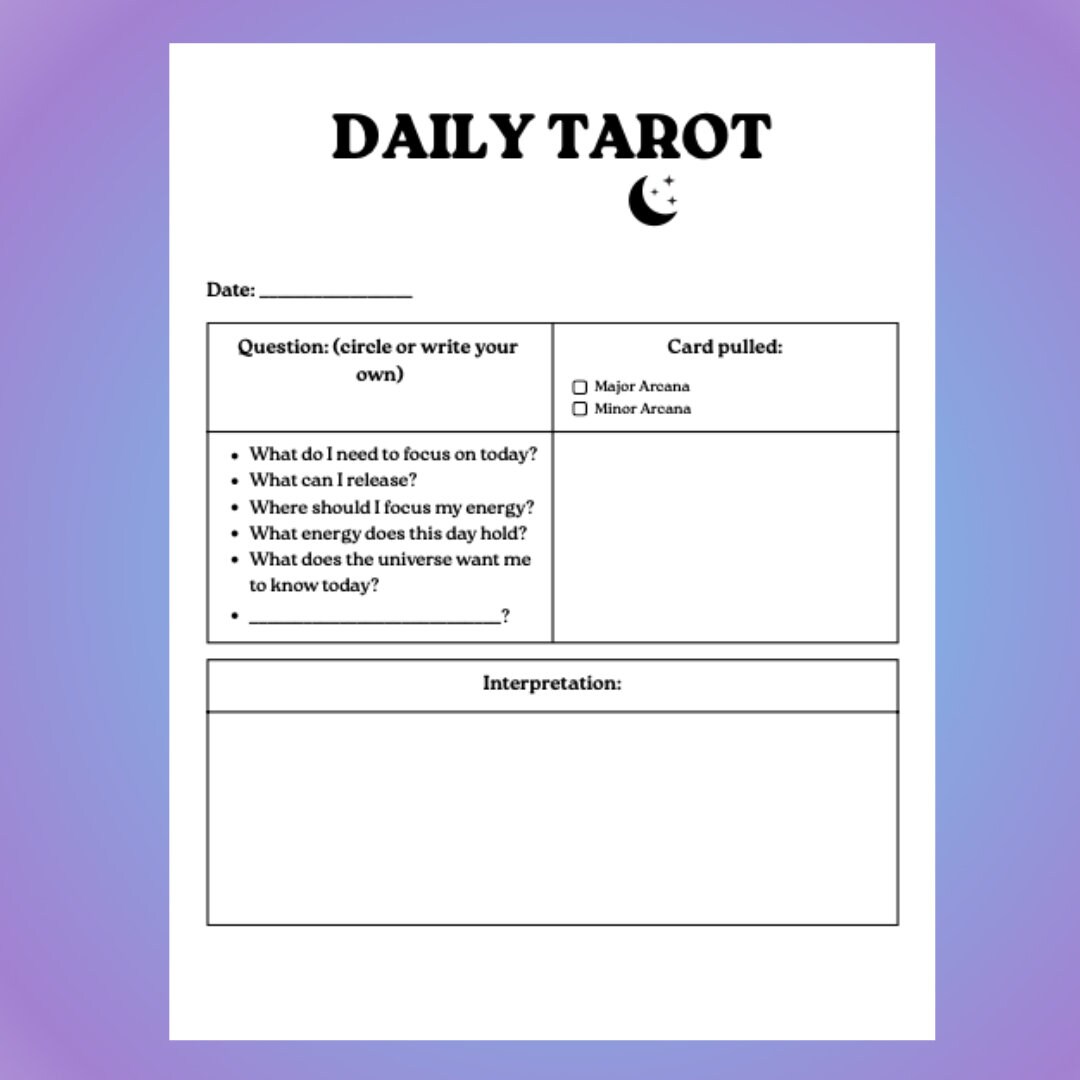 Tarot Daily Journal Page PDF Printable Digital Download, Daily Tarot ...