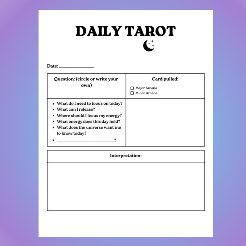 Tarot Daily Journal Page PDF Printable Digital Download Daily - Etsy