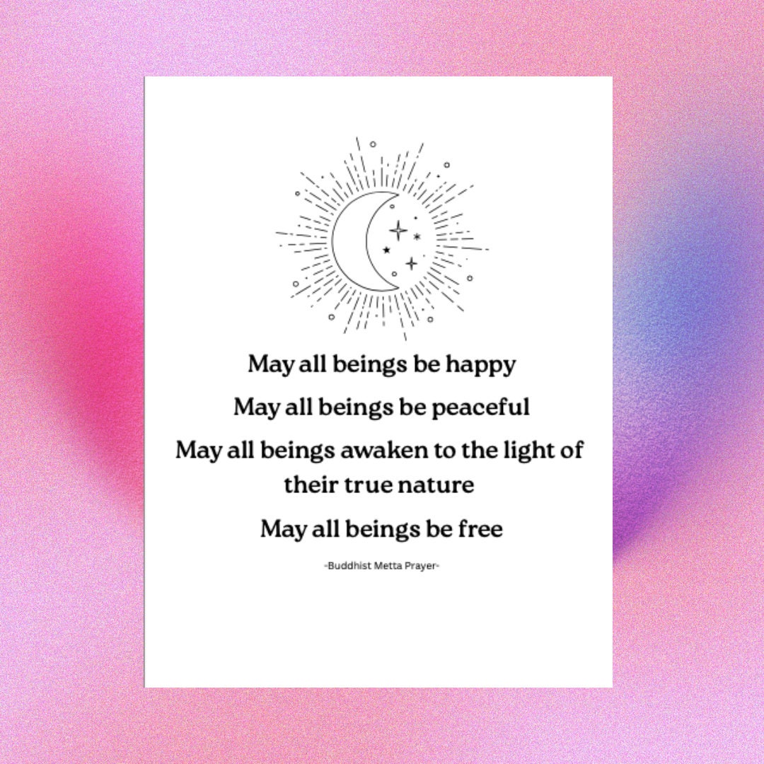Buddhist Metta Prayer Print Inspirational Art Loving Kindness ...