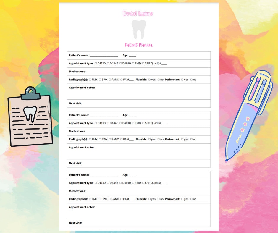 Dental Hygiene Patient Planner Notes | RDH Dental Hygienist Temp ...