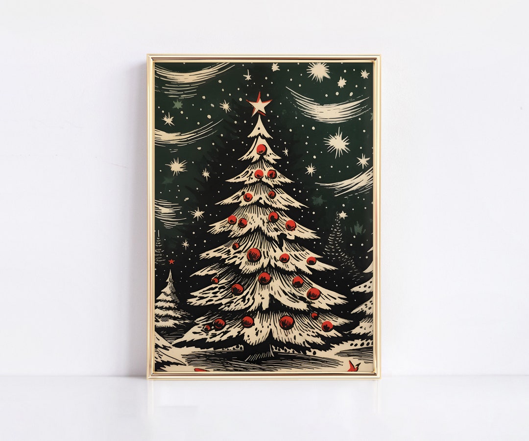 VINTAGE CHRISTMAS TREE, Pine Tree Vintage Print, Botanical Winter Art ...