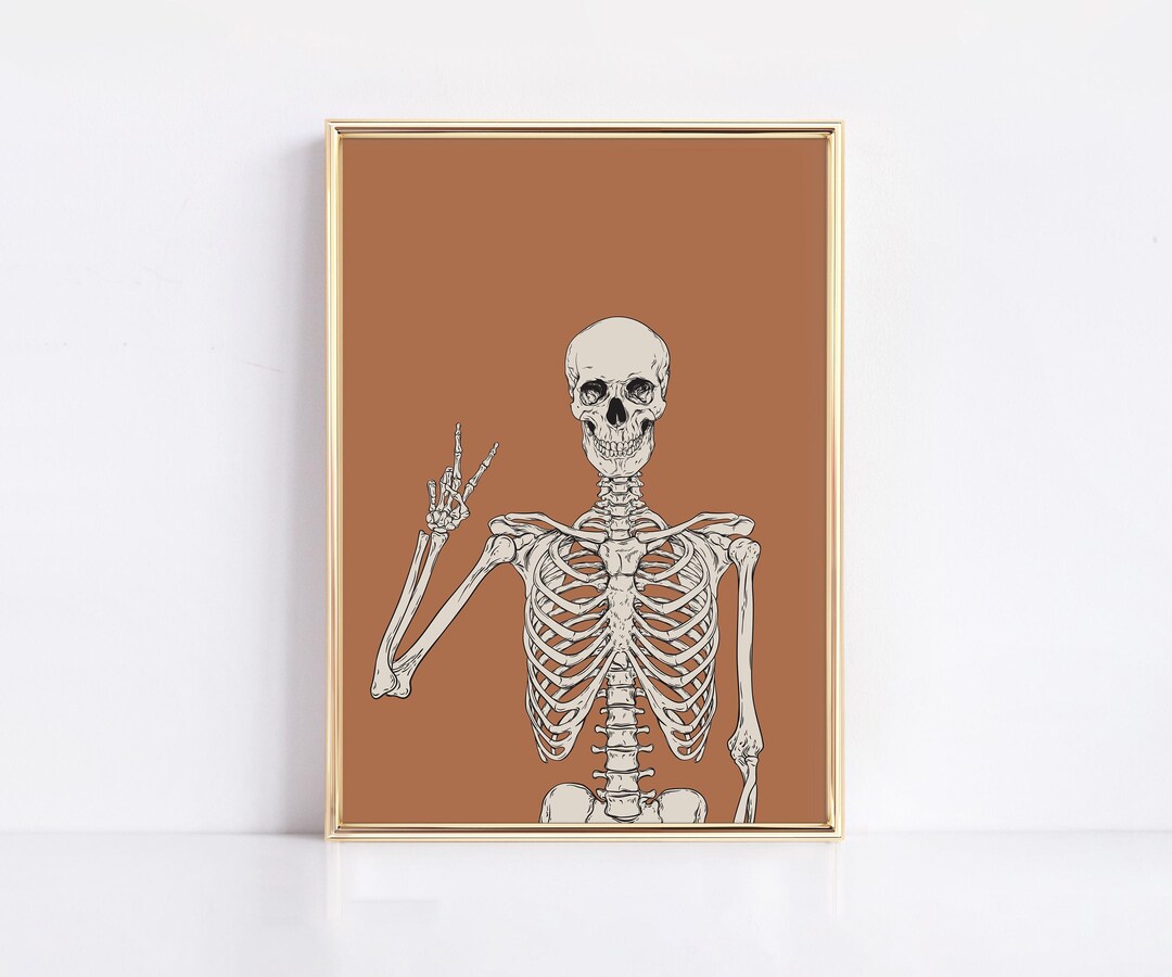 Funny Halloween Skeleton Peace Sign Print: Quirky Spooky Decor (digital ...