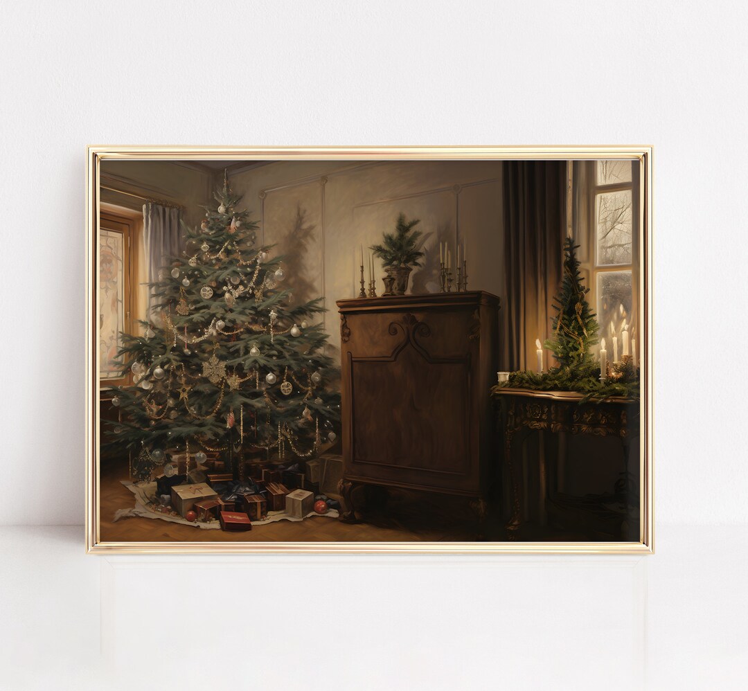 Vintage Christmas Tree Oil Painting: Holiday Wall Art (digital Download ...