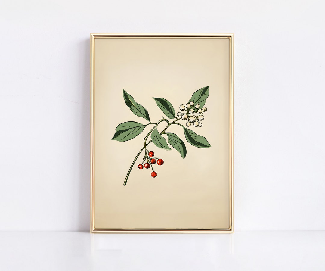 Vintage Holly Branch Print: Botanical Winter Wall Art (digital Download ...