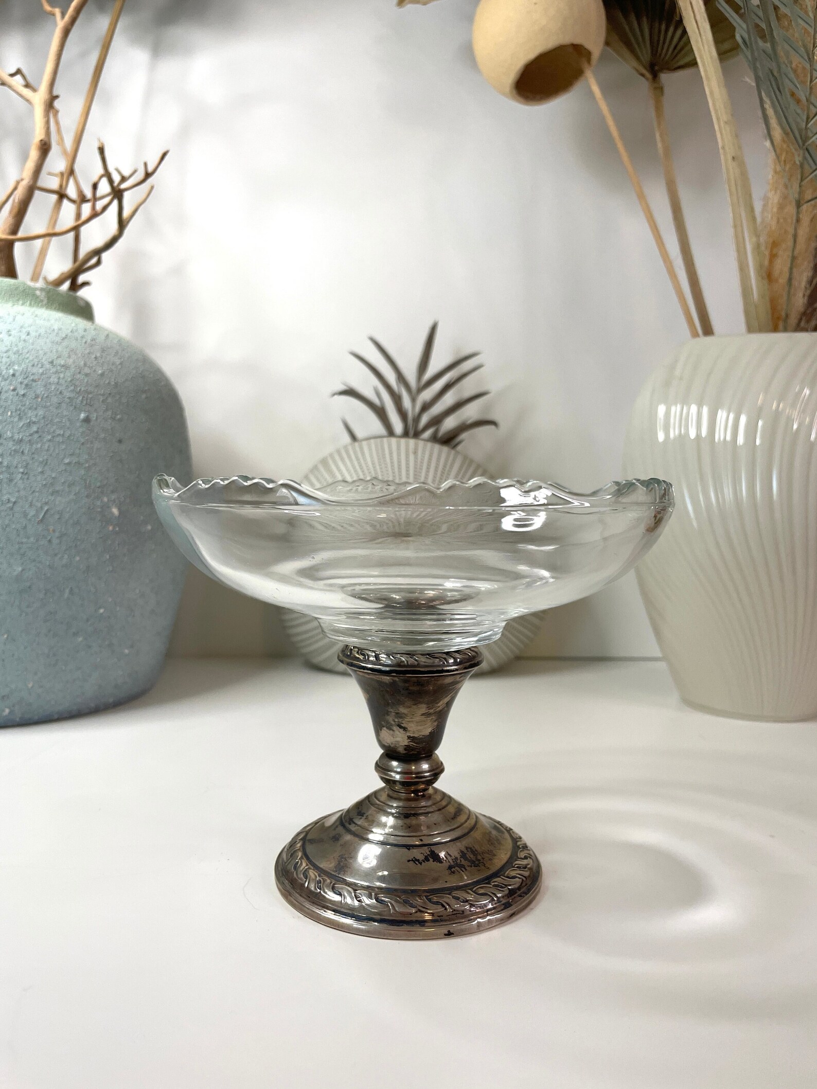 Vintage Silver Glass Bowl Dish Amston 540 Sterling Silver Glass Candy ...