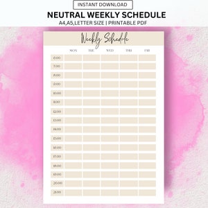 Hourly Planner, Printable Weekly Planner, Neutral Aesthetic Daily ...