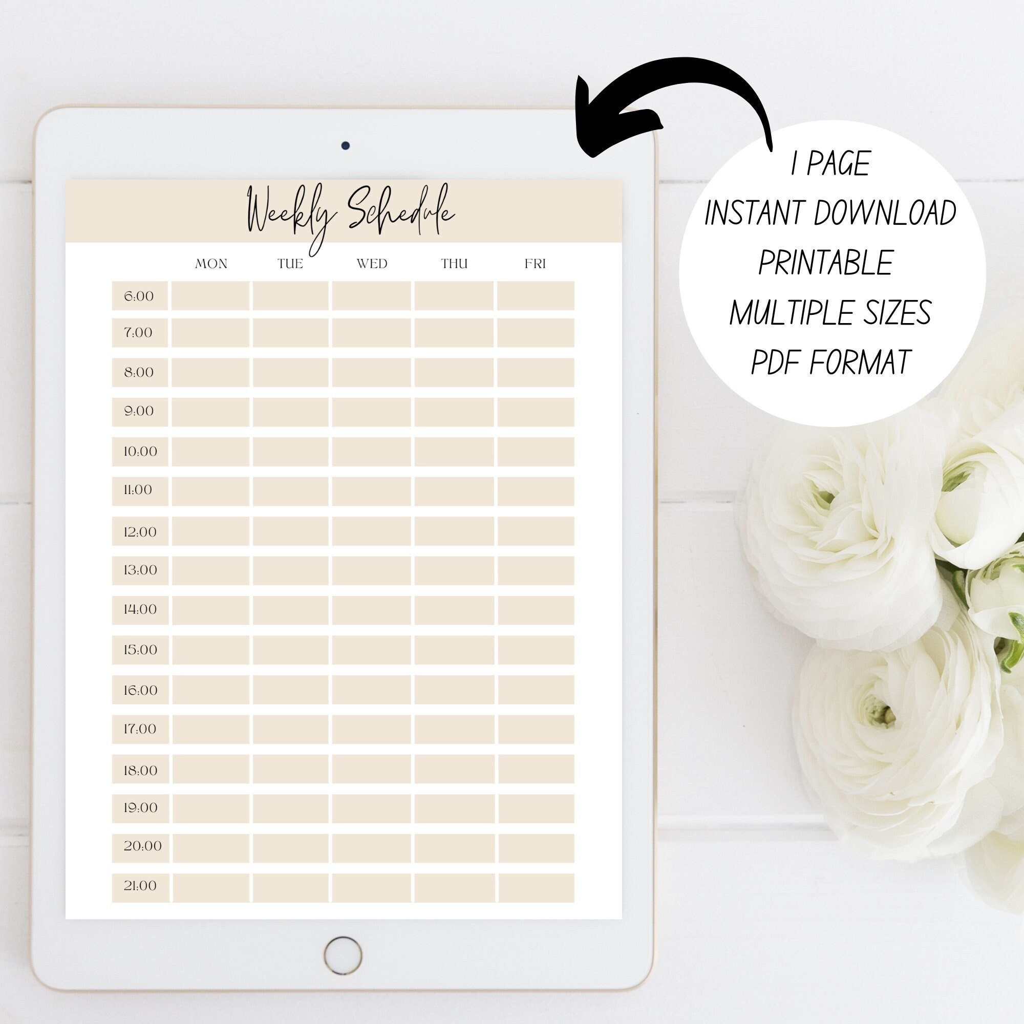 Hourly Planner, Printable Weekly Planner, Neutral Aesthetic Daily ...