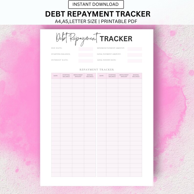 Debt Repayment Tracker Printable, Pink Debt Payoff Tracker, Debt ...