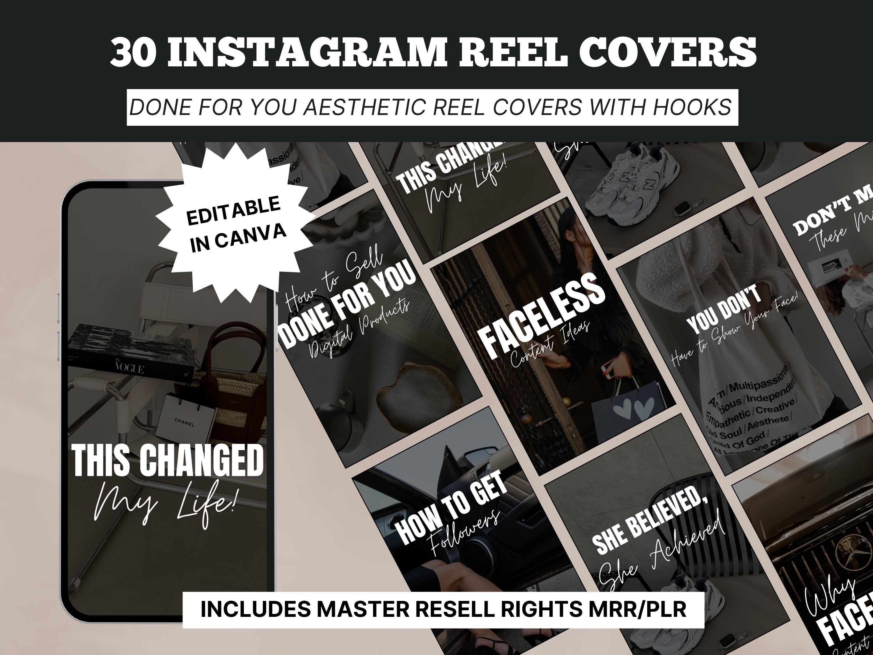 Instagram Reel Covers With Hooks for Faceless Digital Marketing With ...