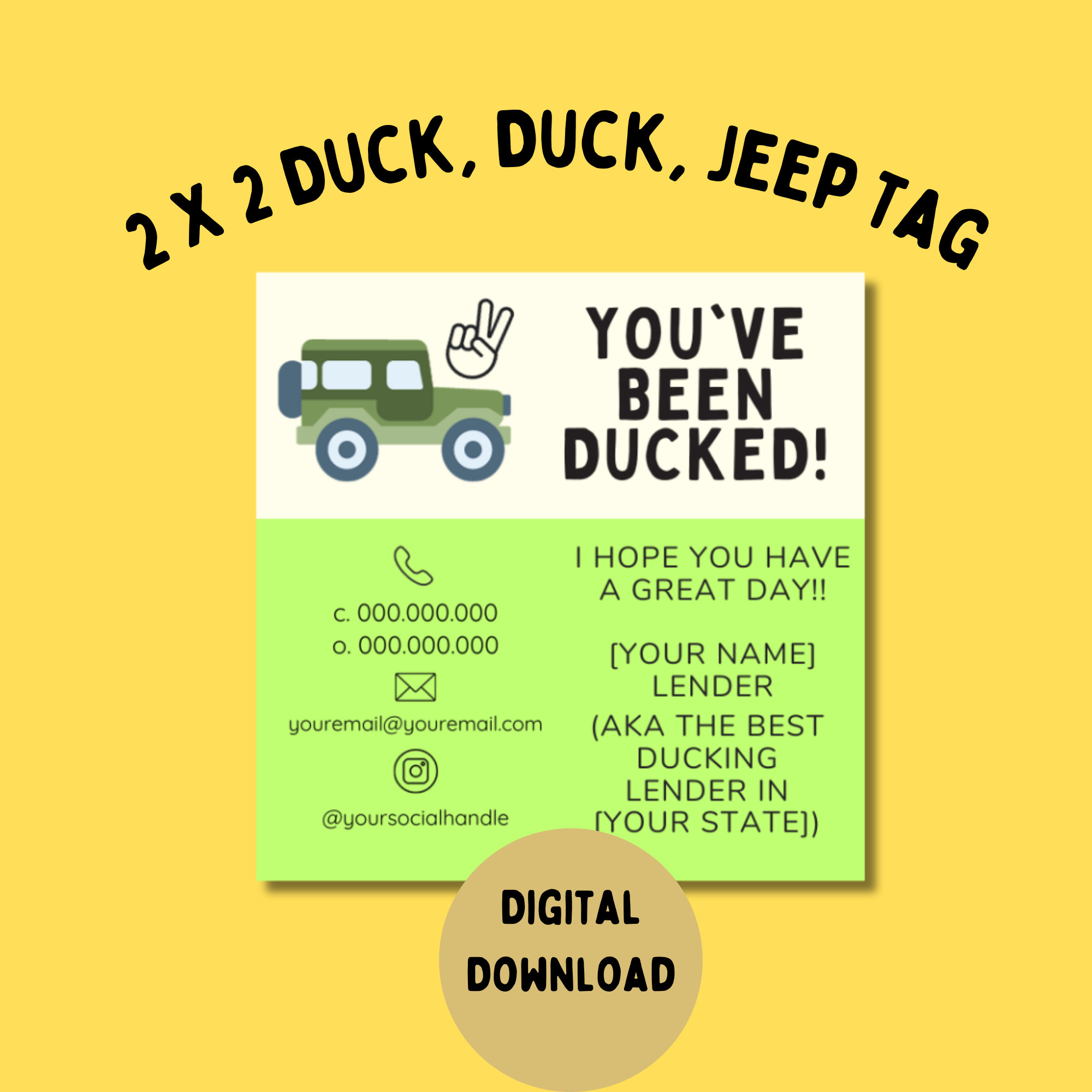 Duck Duck Jeep Tag - You've Been Ducked - Lender- Loan Officer - Duck ...