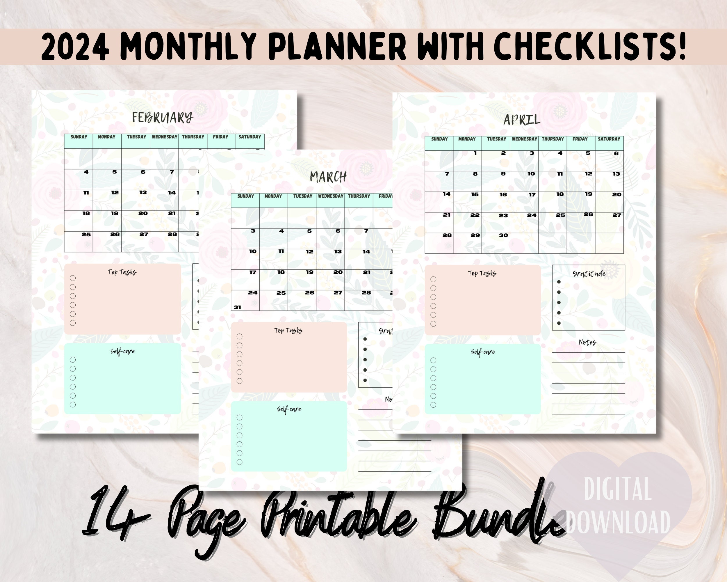 2024 Calendar Printable, 2024 Calendar With Notes, Print Checklist ...