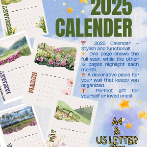 2025 Printable Watercolor Illustrated Yearly Overview A4 & US Letter ...