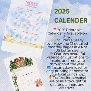 2025 Printable Watercolor Illustrated Yearly Overview A4 & US Letter ...
