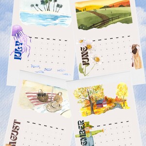 2025 Printable Watercolor Illustrated Yearly Overview A4 & US Letter ...