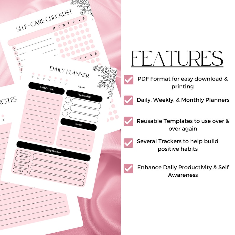 Pink Digital Self Care Planner Well-being Journal, Selfcare Checklists ...