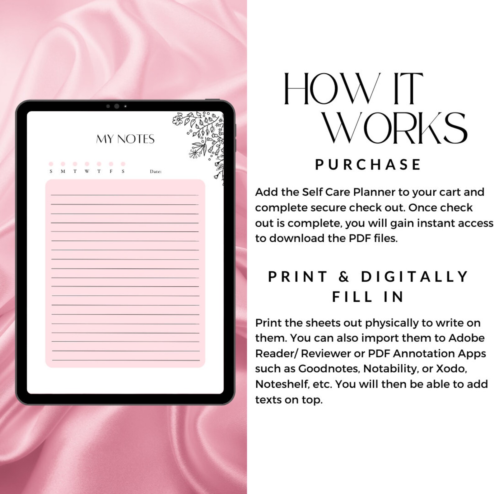 Pink Digital Self Care Planner Well-being Journal, Selfcare Checklists ...