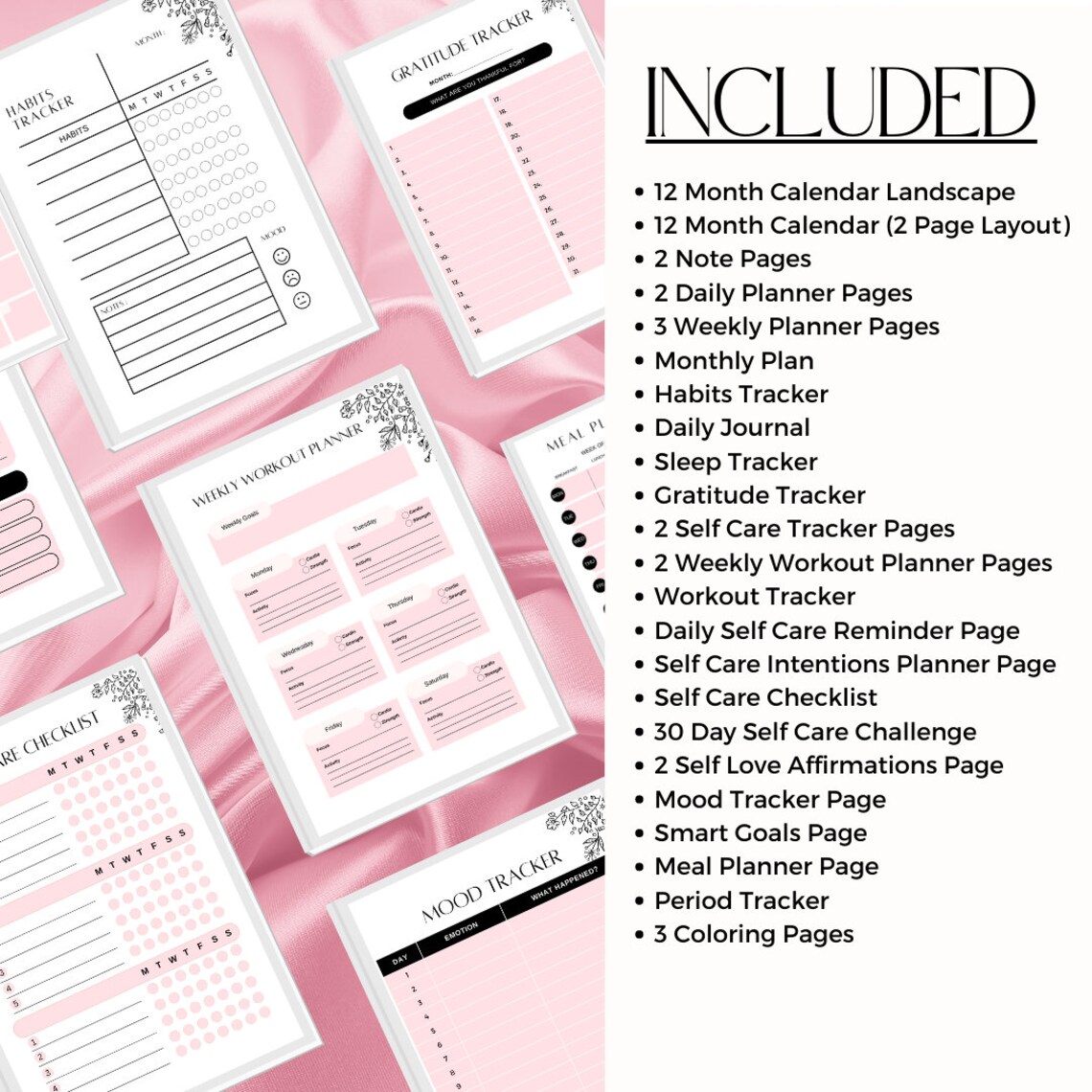 Pink Digital Self Care Planner Well-being Journal, Selfcare Checklists ...