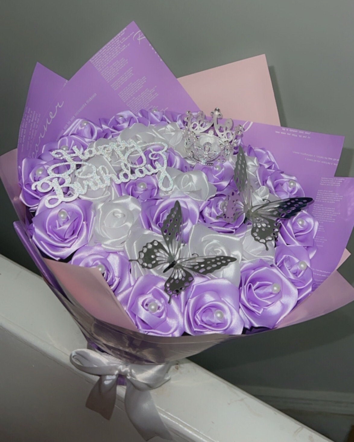 Eternal Flowers With Glitter and Customized Ribbon - Etsy