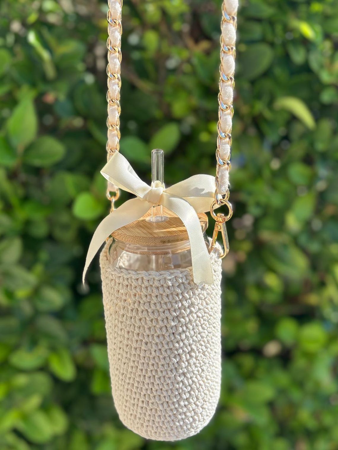 Bow Cup Cozy Libbey Glass Holder | Crochet | Cup Purse | Cup Bag ...