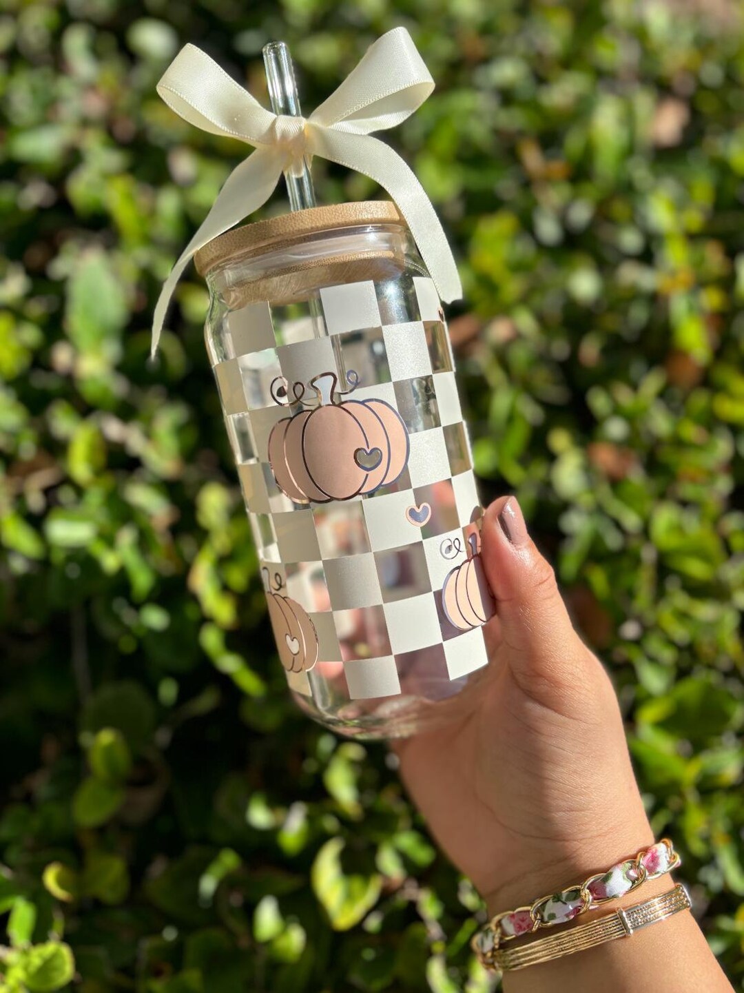 Checker Pumpkin Patch 18oz Libbey Glass Tumbler | Iced Coffee Cup ...