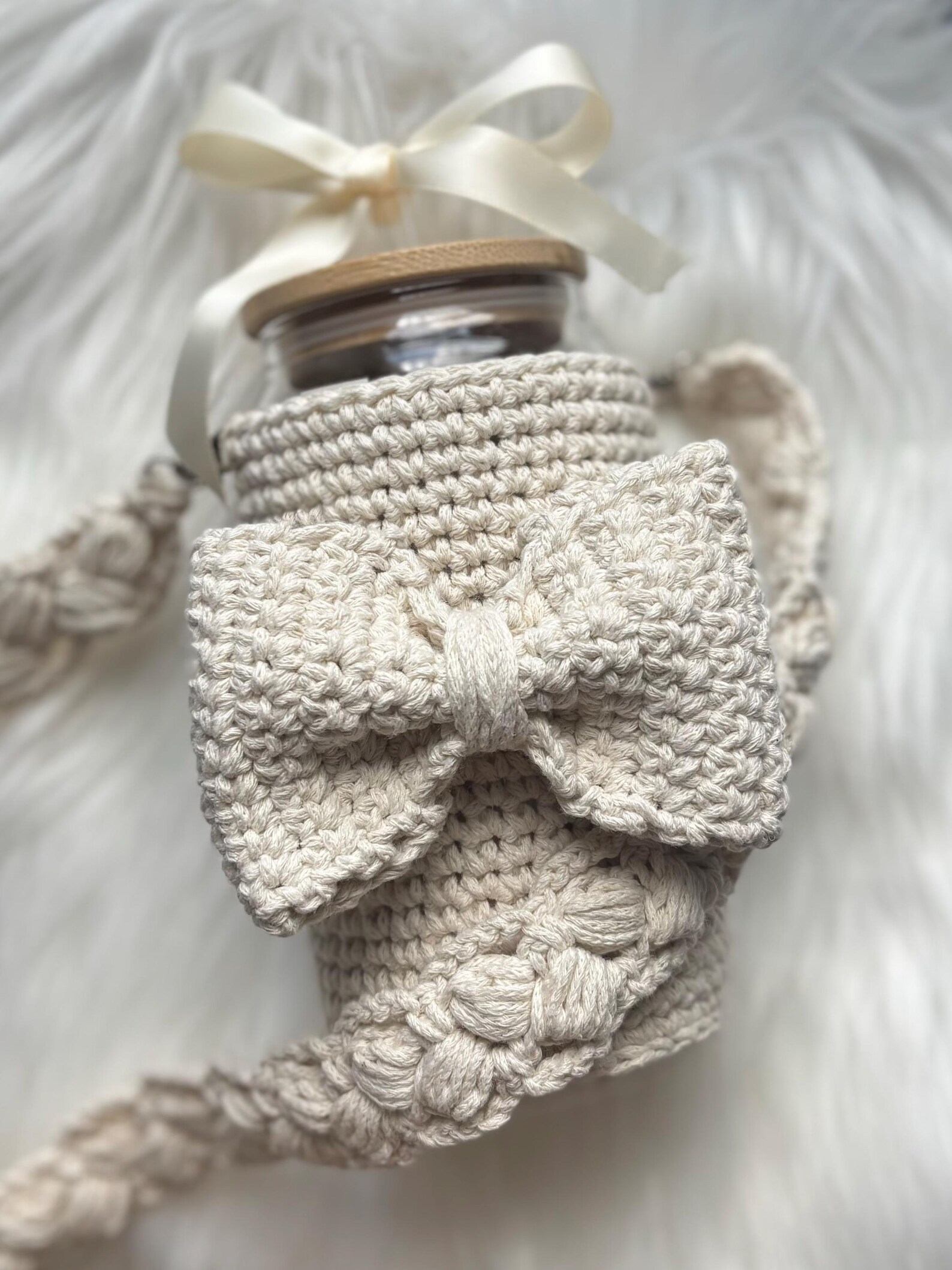 Bow Cup Cozy Libbey Glass Holder | Crochet | Cup Purse | Cup Bag ...