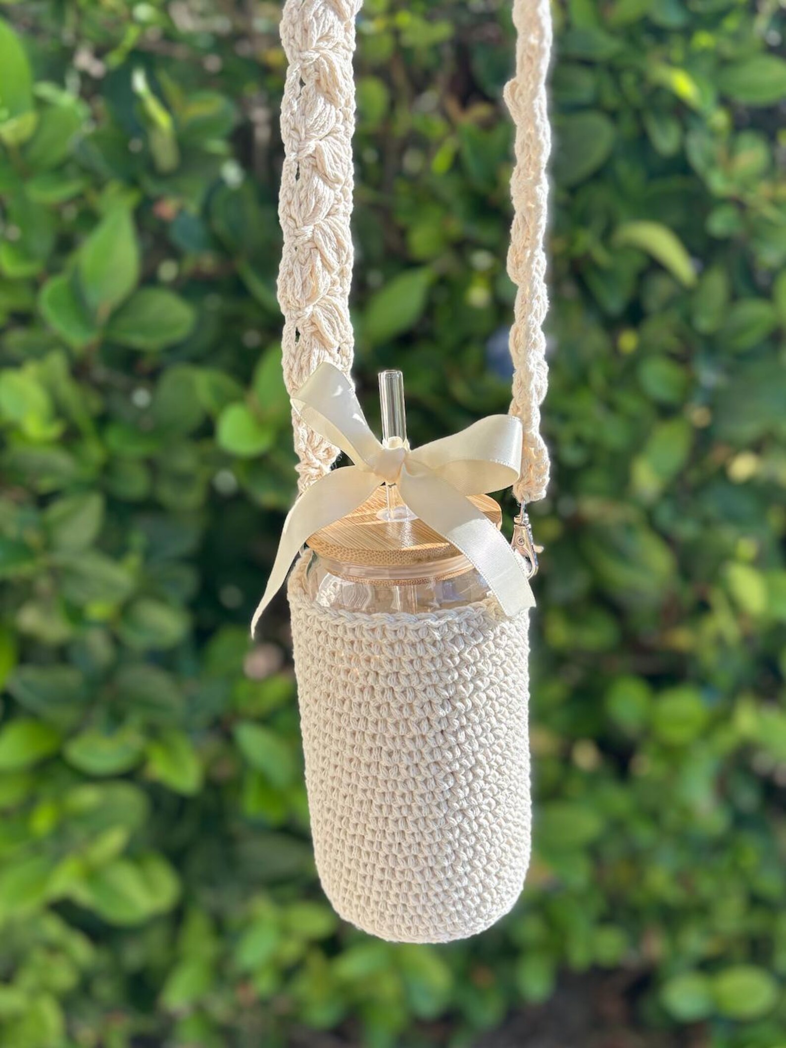 Bow Cup Cozy Libbey Glass Holder | Crochet | Cup Purse | Cup Bag ...