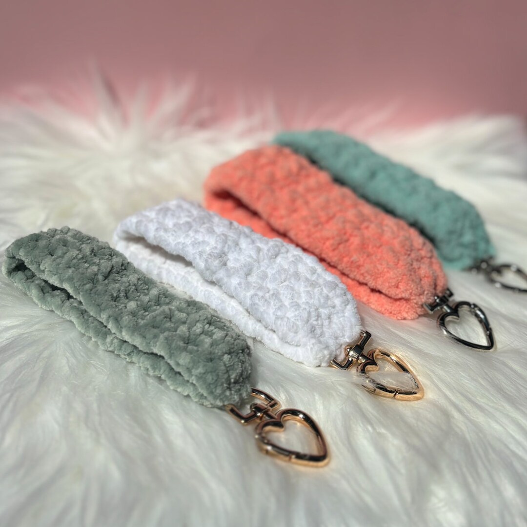 Handmade Crochet Keychain Wrist Strap: Fluffy Yarn Lanyard - Etsy