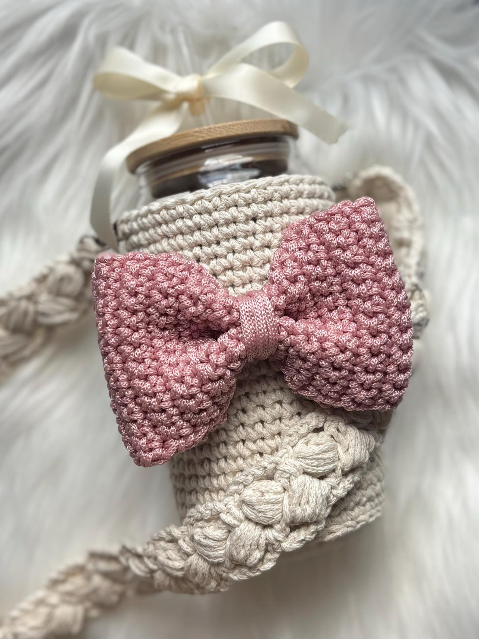 Bow Cup Cozy Libbey Glass Holder | Crochet | Cup Purse | Cup Bag ...