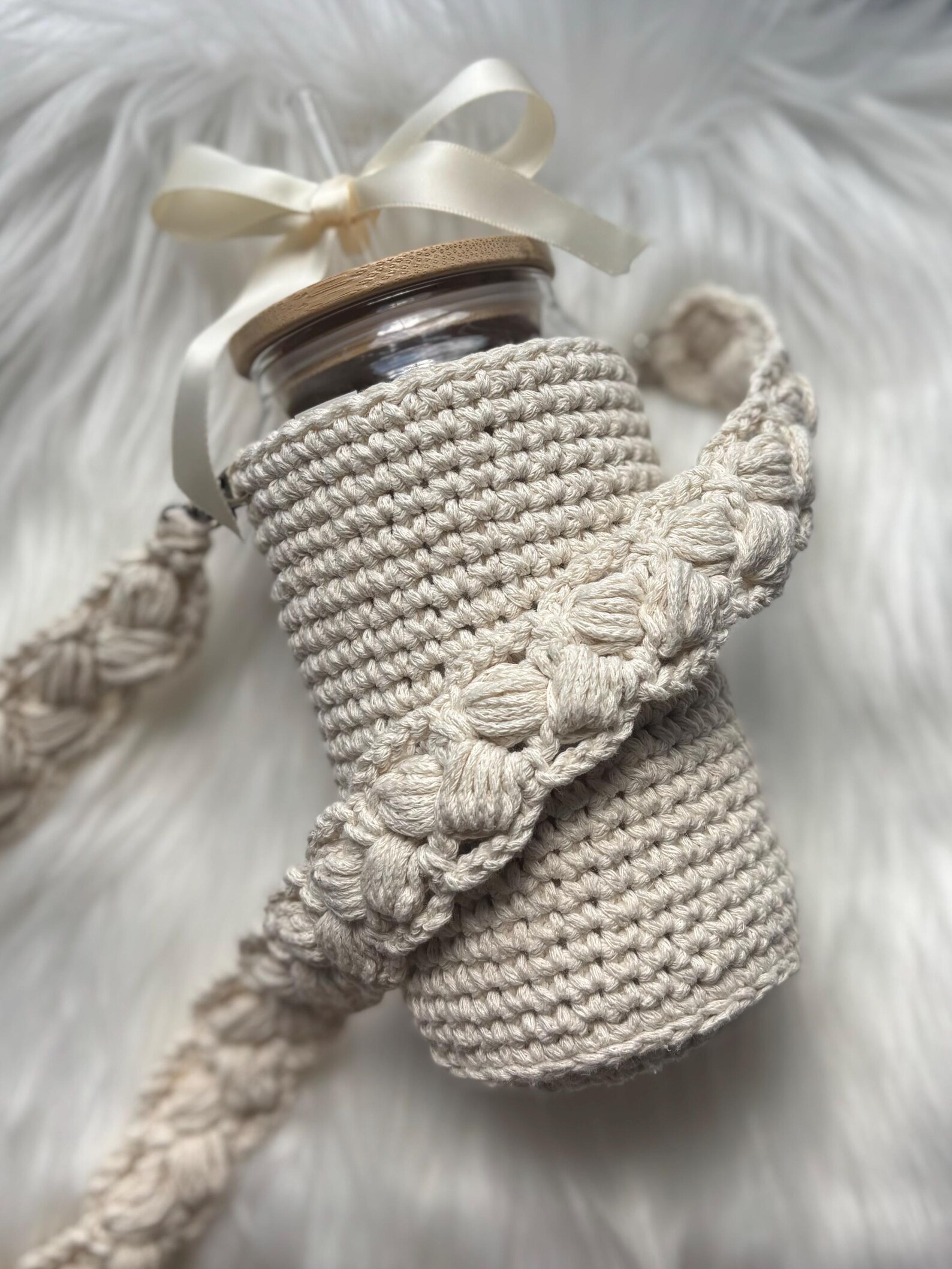 Bow Cup Cozy Libbey Glass Holder | Crochet | Cup Purse | Cup Bag ...