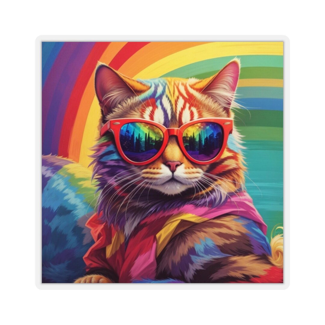 Rainbow Pride Cat With Sunglasses - LGBTQAI Sticker - Etsy