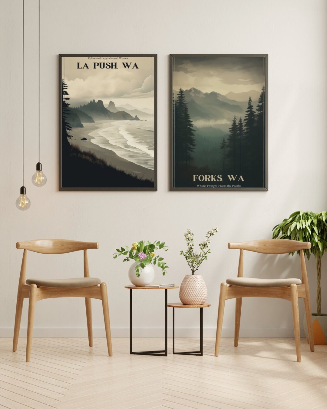 Vintage Travel Poster Set Printable PNW Decor Forks - Etsy