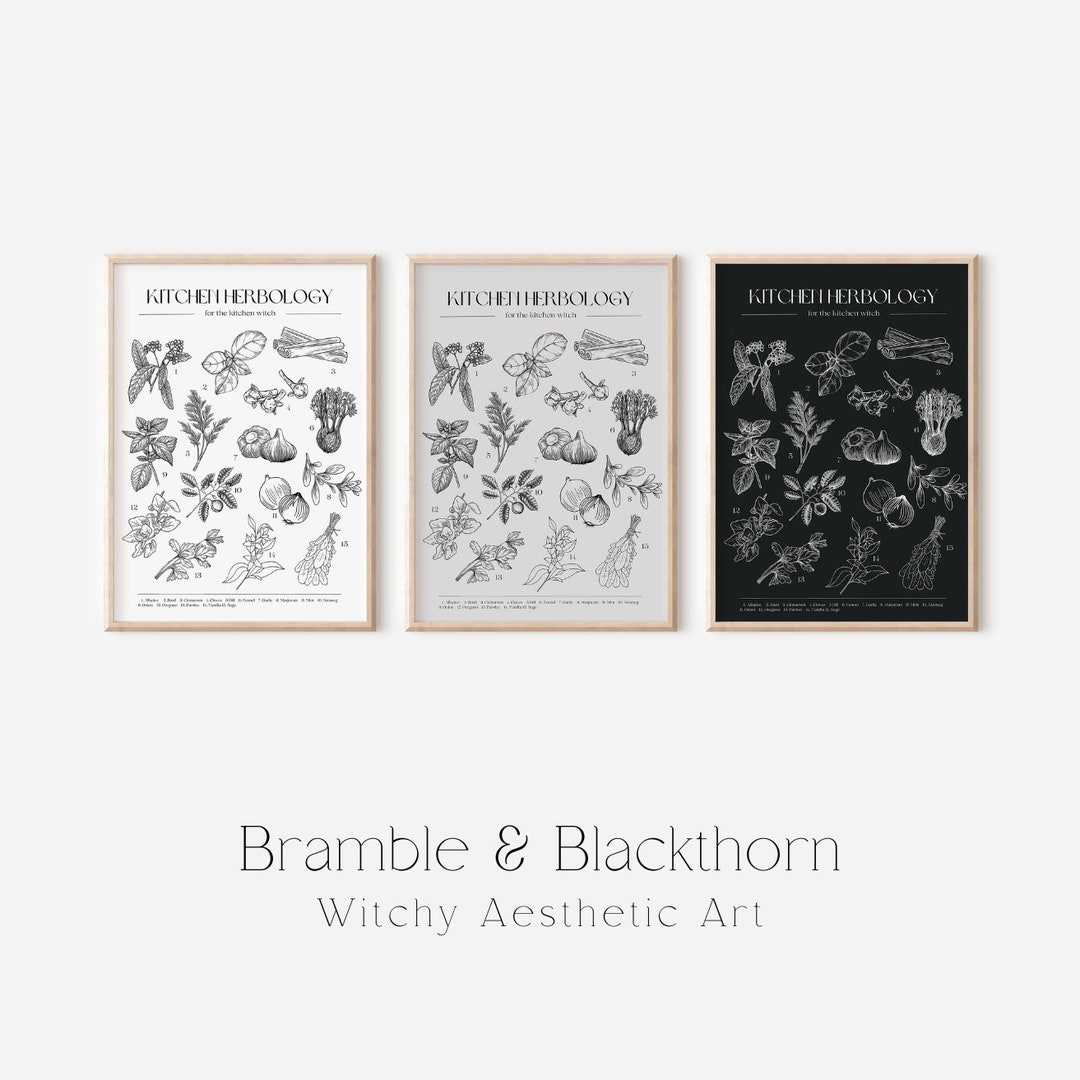 Herbology: Witchy Digital Art Print Kitchen Witch Herb Illustrations ...