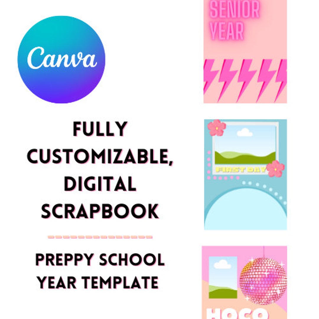 Preppy School Year, DIGITAL Scrapbook, Canva Template, 25 Pcs - Etsy