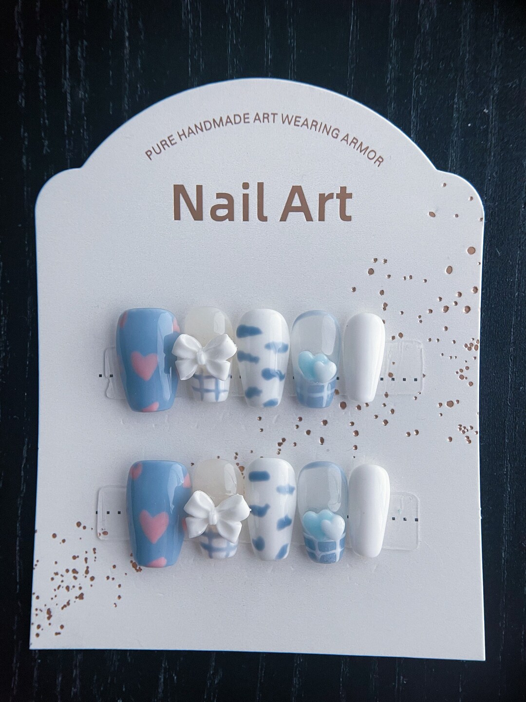 Handmade Handcrafted Reusable Press on Nails, Bow Heart Cute ...