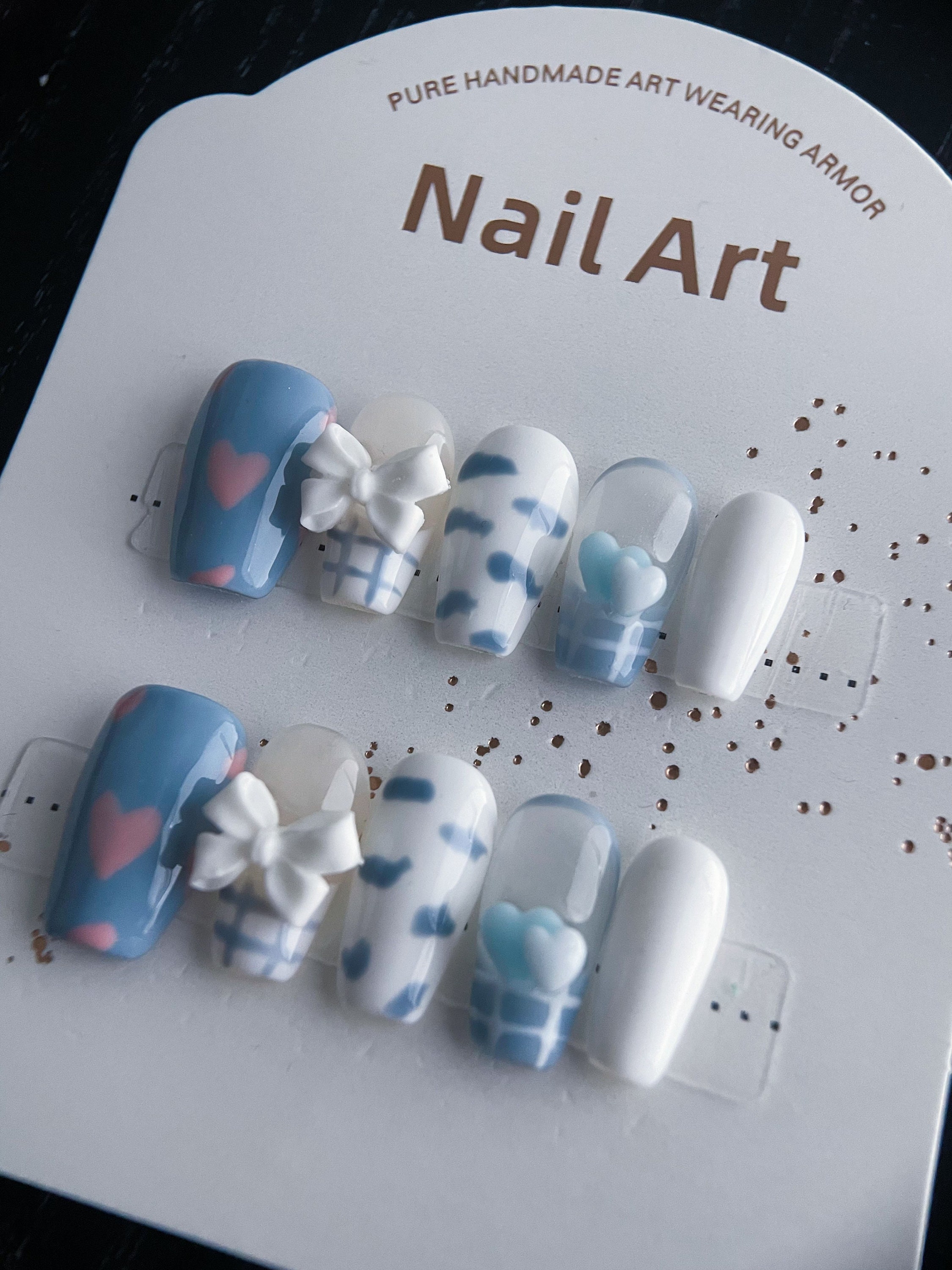Handmade Handcrafted Reusable Press on Nails, Bow Heart Cute ...