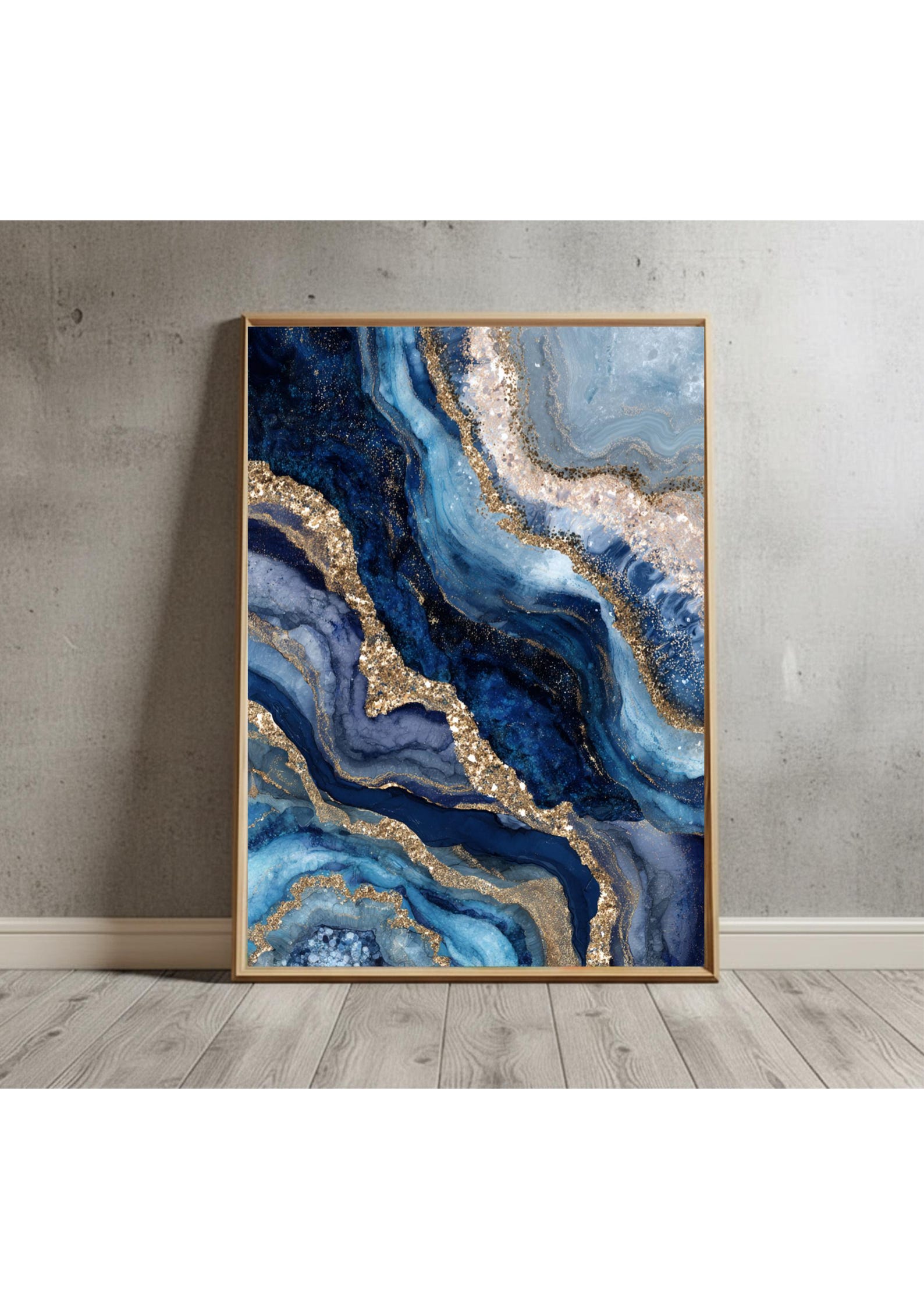 Blue Gold Geode Wall Art, Abstract Marble Painting, Navy and Gold Home ...