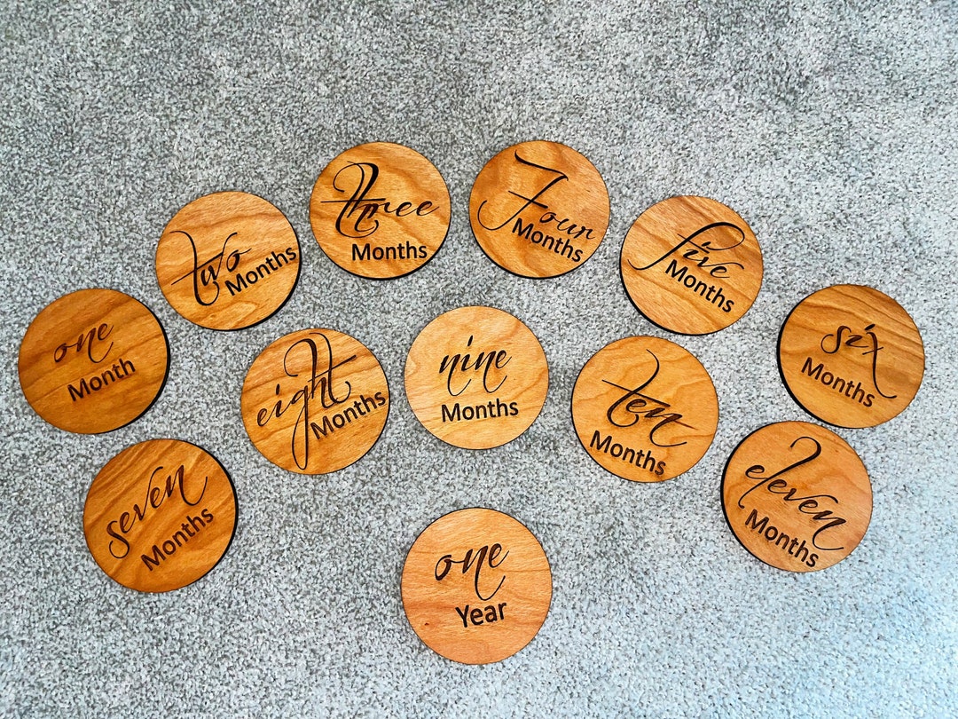 Laser Cut Cherry Wood Baby Milestone Discs - Set of 12 - Etsy