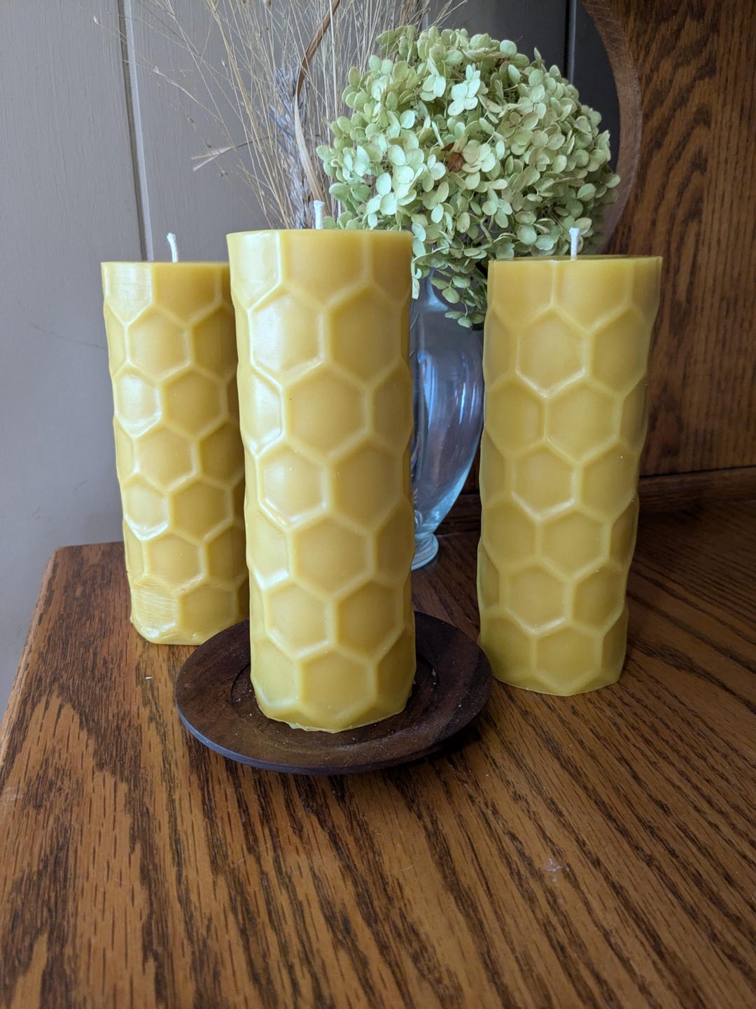 100% Beeswax Candle | Hex Design Pillar Candle | Pure Beeswax - Etsy