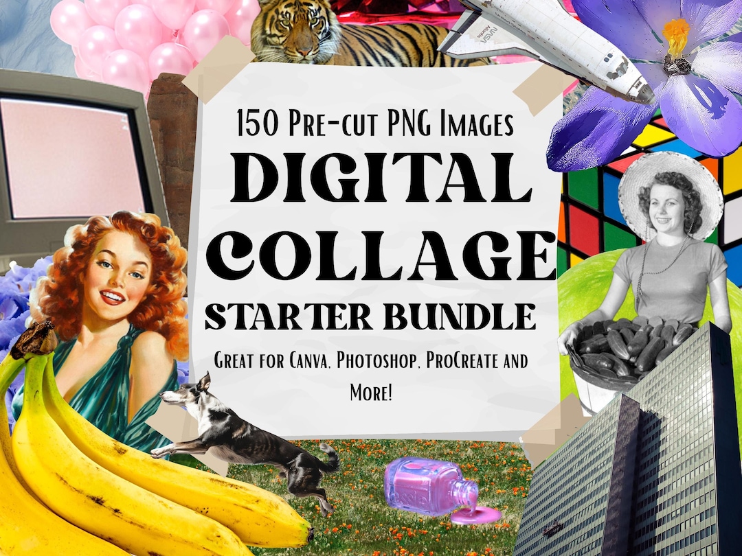 Digital Collage Starter Pack | 150 Vintage PNG Cut-out Images | Great ...