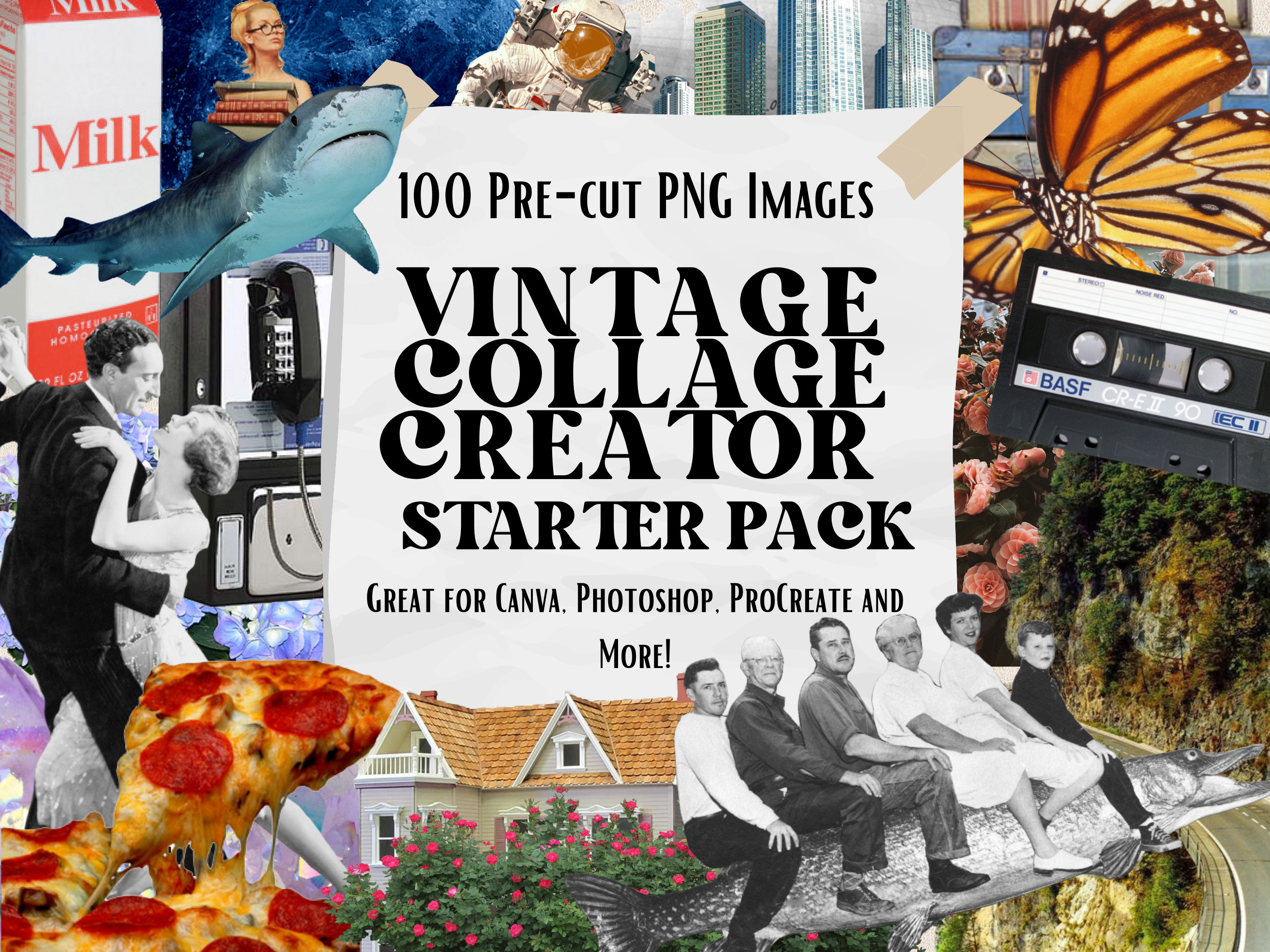Vintage Collage Starter Pack: 100 PNG Cut-out Images (digital Download ...