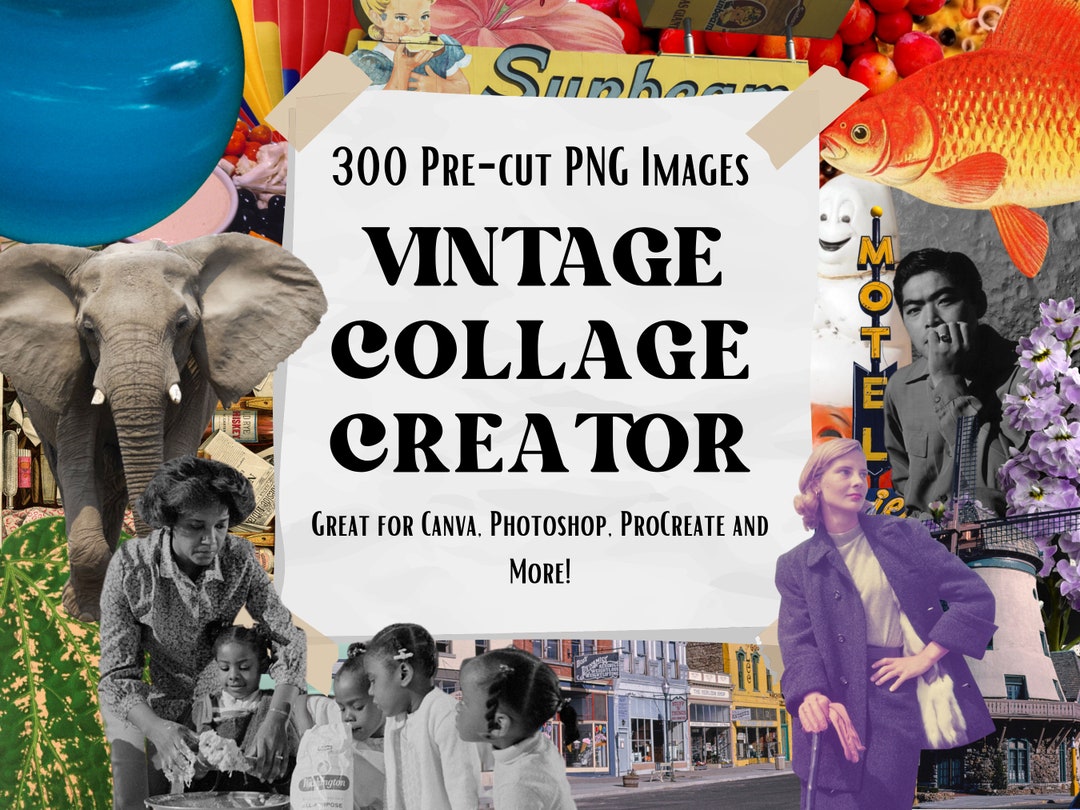 Vintage Collage Creator | 300 PNG Cut-out Images | Great for Canva ...