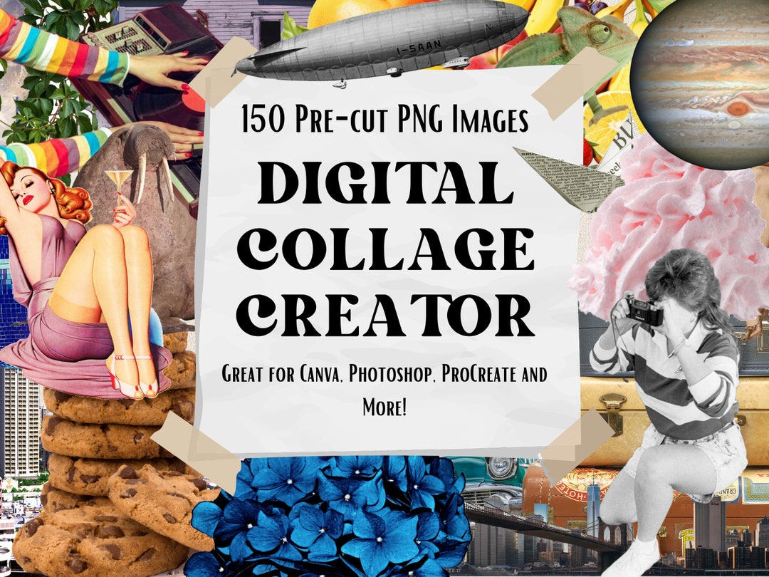 Digital Collage Starter Pack | 150 PNG Cut-out Images | Great for Canva ...