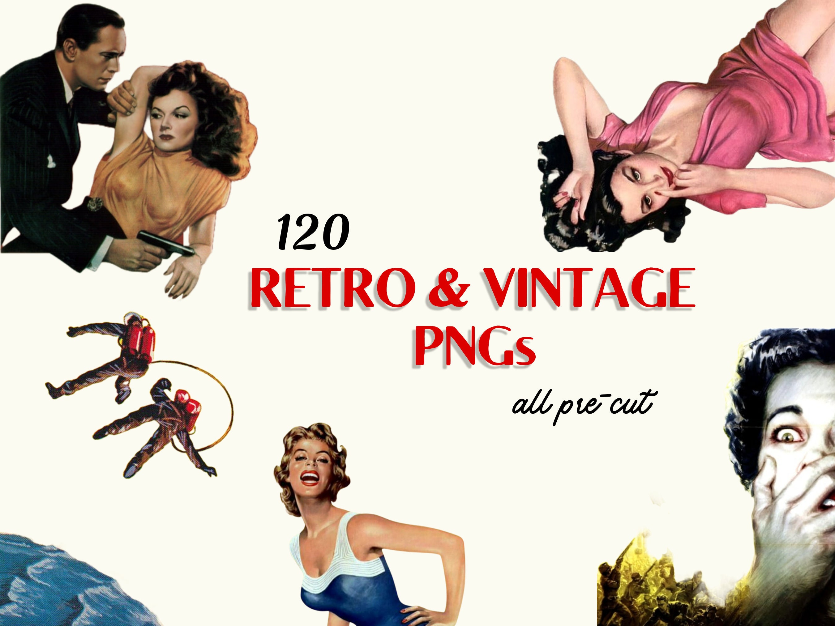 Vintage Collage Creator | Retro Poster PNG Cut-outs | Digital Collage ...