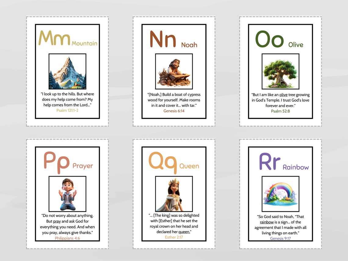Printable ABC Bible Flash Cards Verses Toddler School - Etsy