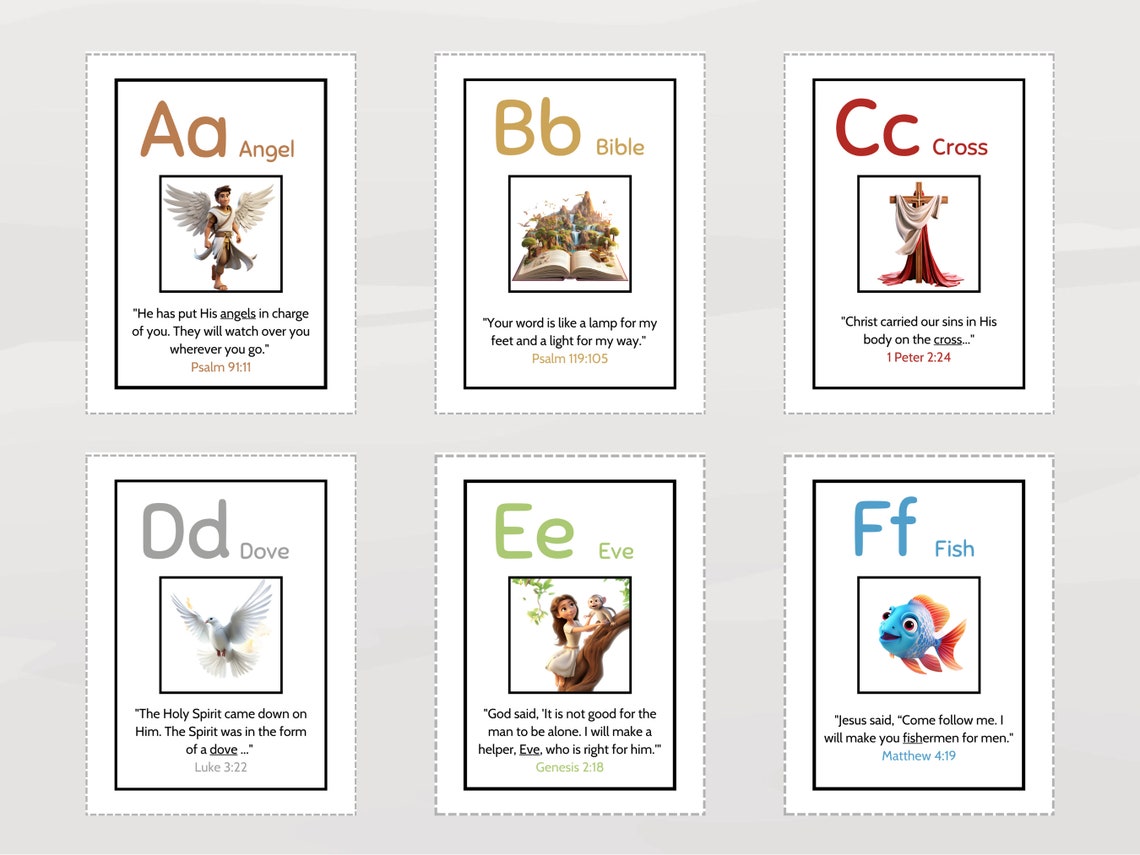 Printable ABC Bible Flash Cards Verses Toddler School - Etsy