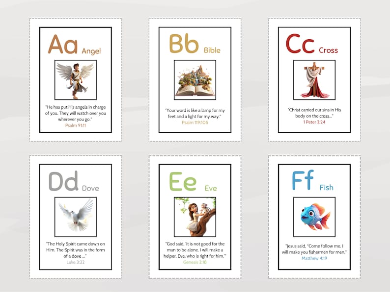 Printable ABC Bible Flash Cards Verses Toddler School - Etsy